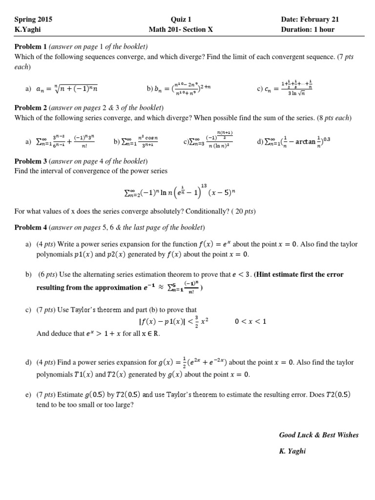 Math 201 Spring 2015 Quiz 1 | PDF | Teaching Methods & Materials