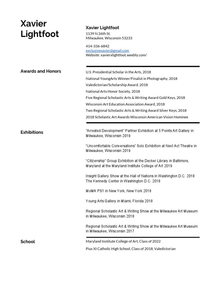 Updated Artist CV Xavier Lightfoot | PDF | The United States | Schools