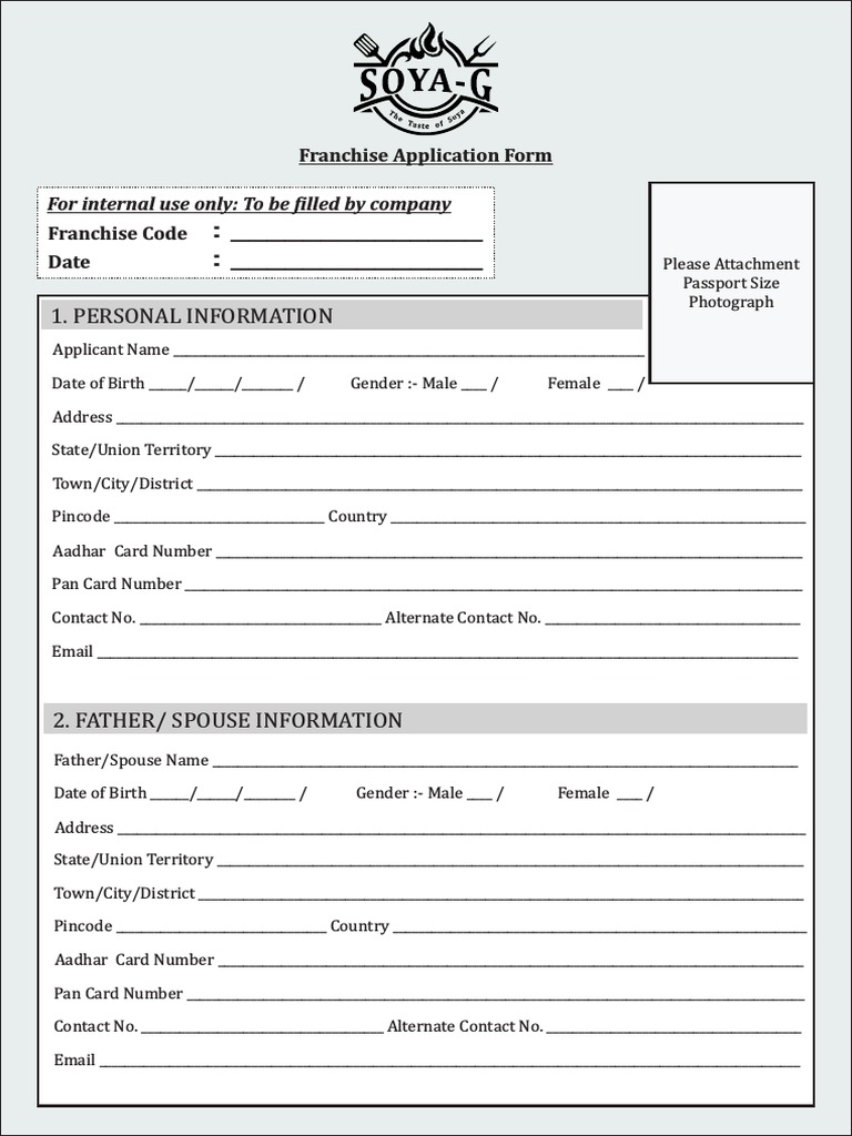 Soya G Franchise Application Form | PDF | Government | Government And ...