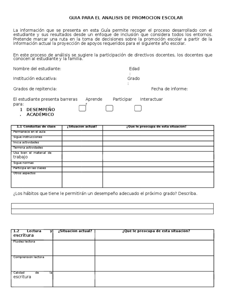 Guia para El Analisis de Promocion Escolar | PDF | Salón de clases ...