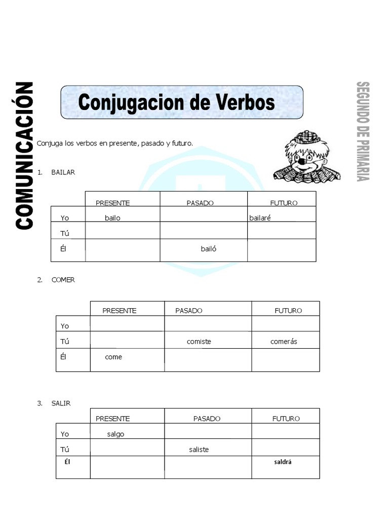 Hojas De Trabajo De Tiempos Verbales De Segundo Grado 50+ Verbos En