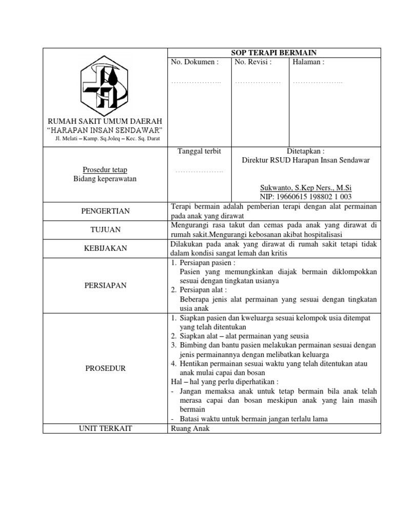 SOP Terapi Bermain untuk Anak Rawat Inap | PDF