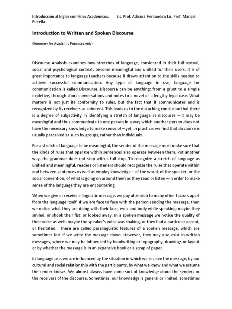 Introduction To Written and Spoken Discourse | Download Free PDF ...