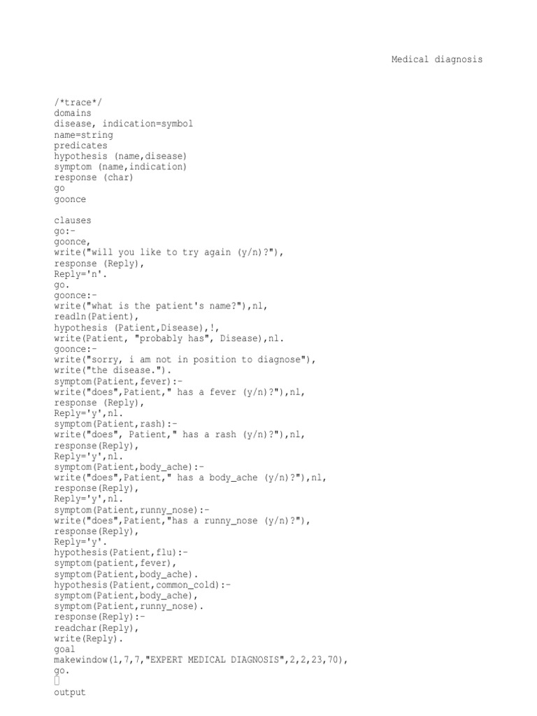 Prolog Programs | PDF | Medical Diagnosis | Computer Programming