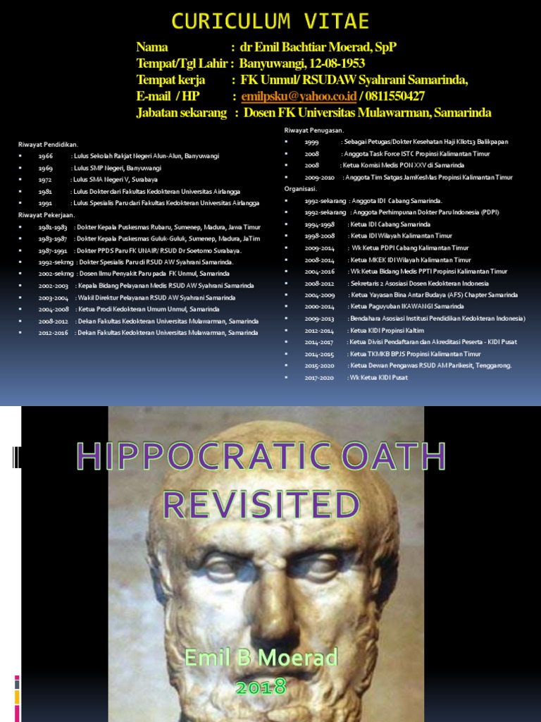 Hippocratic Oath Revisited - DR Emil Bachtiar Moerad, SP.P, FISR | PDF