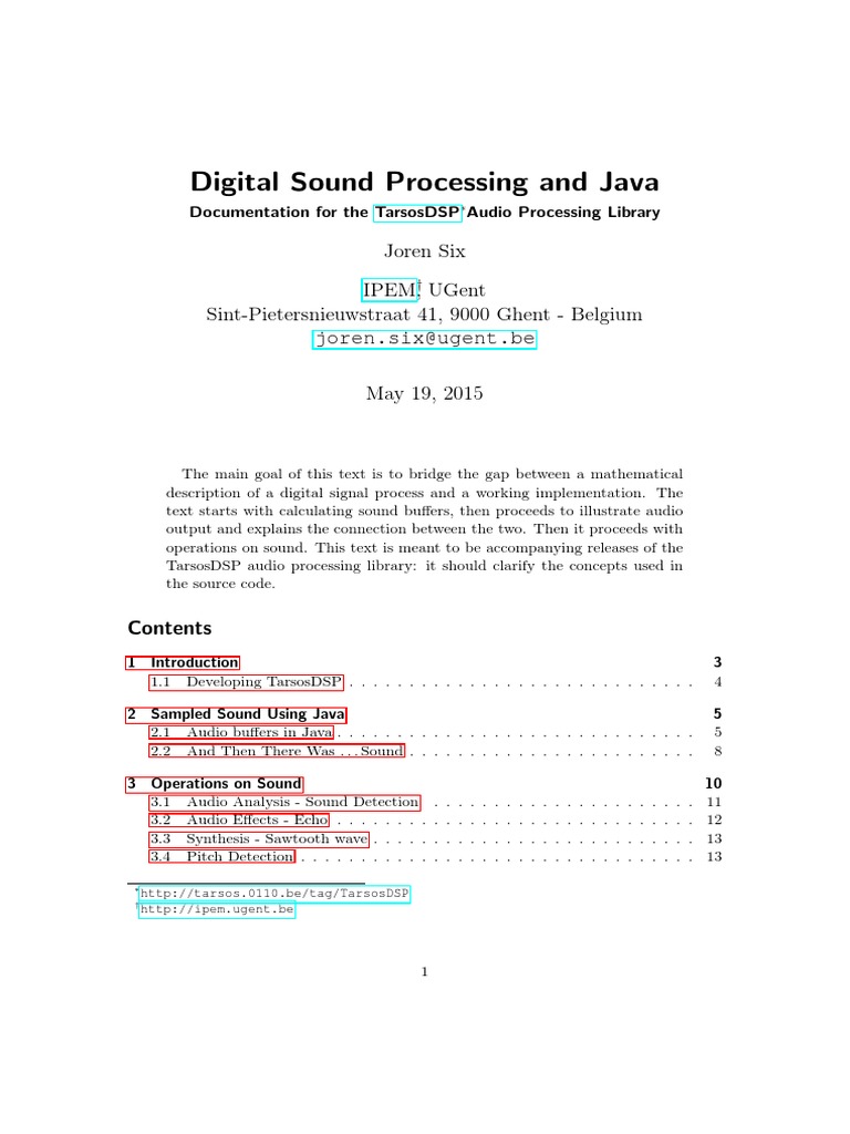 TarsosDSP 2.3 Manual | PDF | Sampling (Signal Processing) | Sound