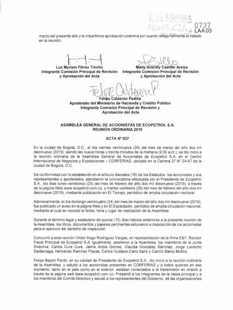 Acta Asamblea de Accionistas No 037 | PDF | Bolsa | Petróleo