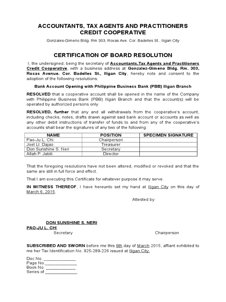 Board Resolution Bank Account OPENING | PDF
