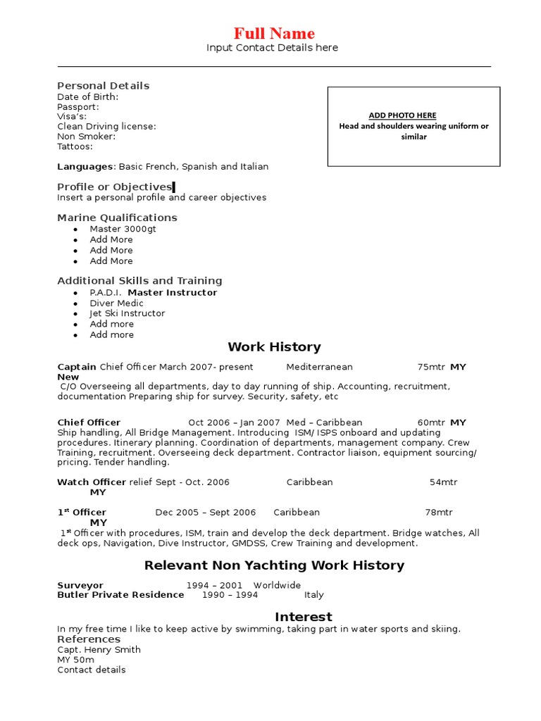 Sample CV Yacht | PDF