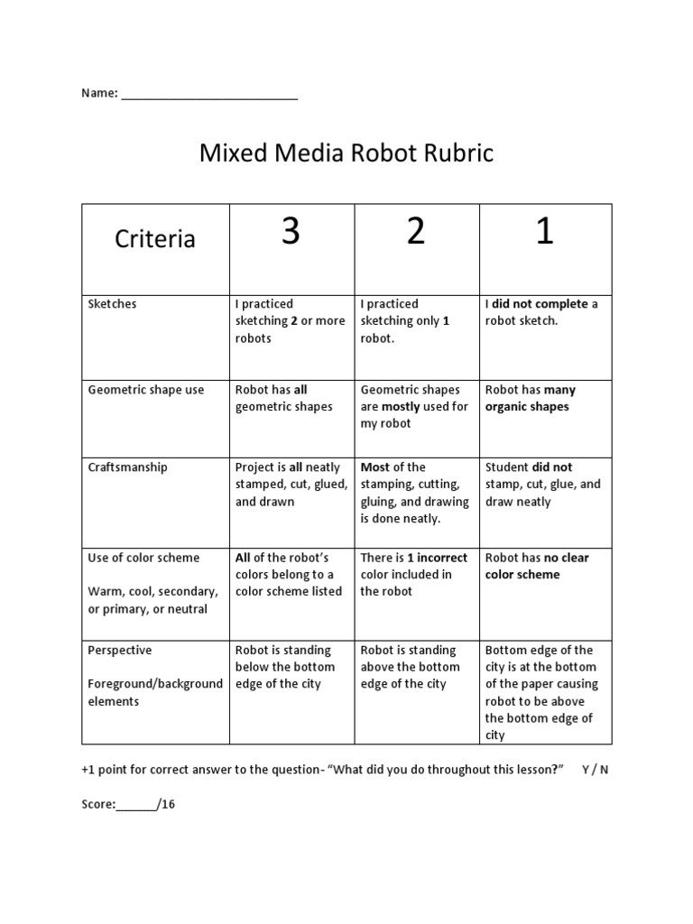 Mixed Media Robot Project Rubric | PDF | Games & Activities ...