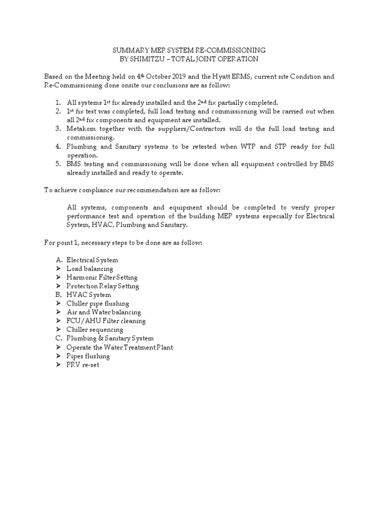 Summary Mep System Re-Comm (Phjmncmetakom) Rev. 1 | PDF | Pump ...