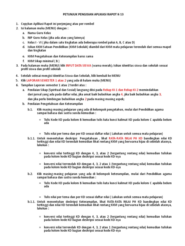 Panduan Pengisian Aplikasi Rapot K-13 | PDF
