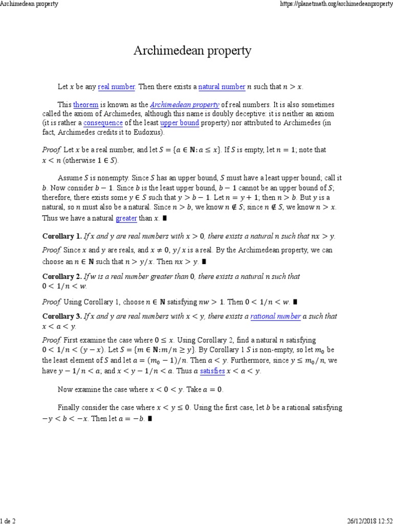 Archimedean Property | PDF | Real Number | Algebra
