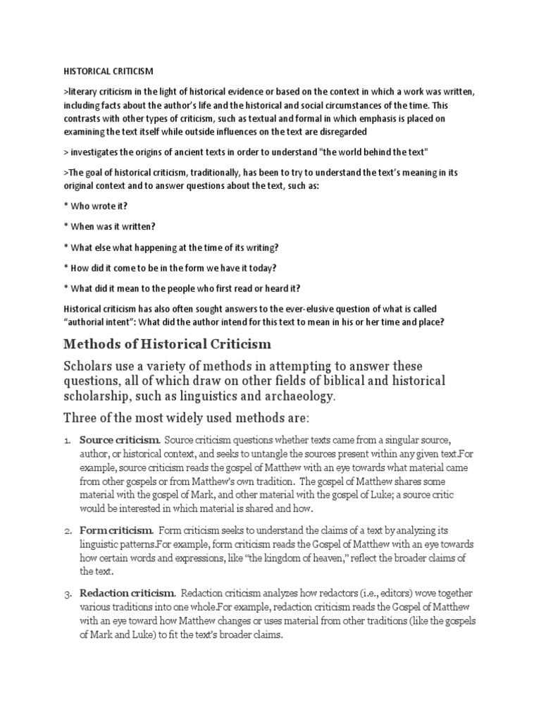 Historical Criticism | PDF | Gospel Of Matthew | Religious Texts