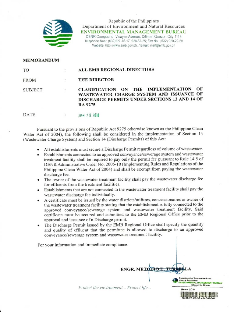 Discharge Permit Memorandum | PDF | Hydrology | Environmental Technology