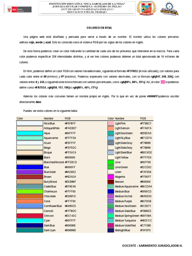Colores en HTML: Guía y Tabla | PDF | Modelo de color Rgb | Color