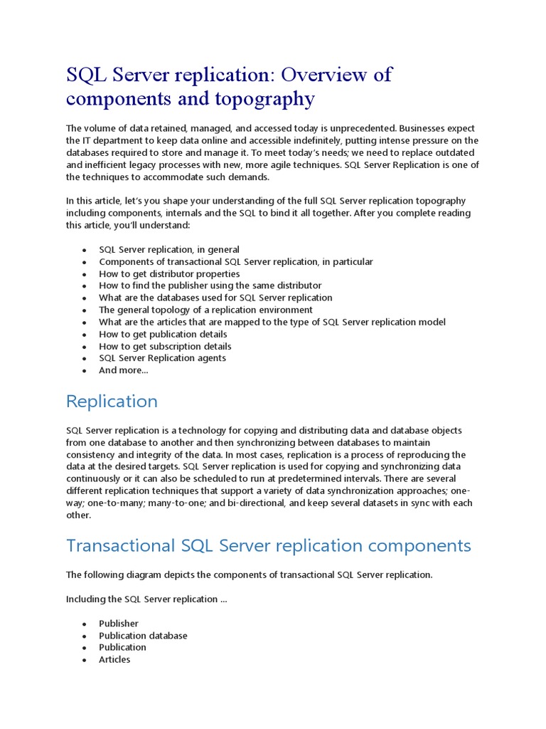 Sql Server Replication Download Free Pdf Microsoft Sql Server Replication Computing 