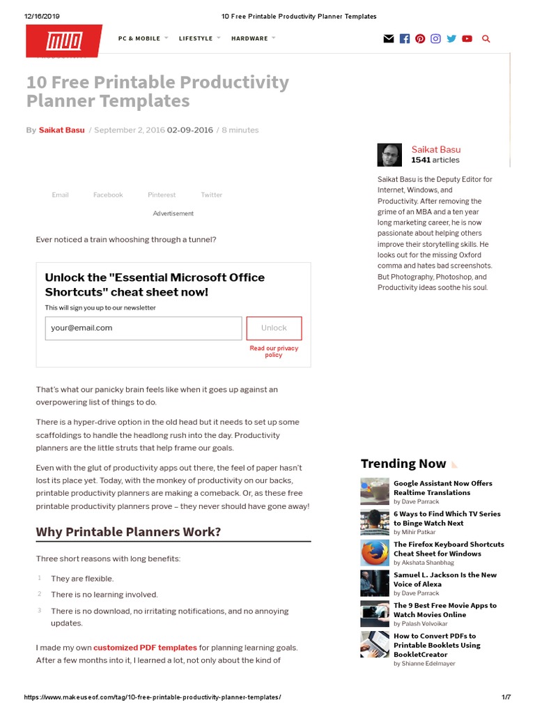 10 Free Printable Productivity Planner Templates | PDF | Diary | Mobile App