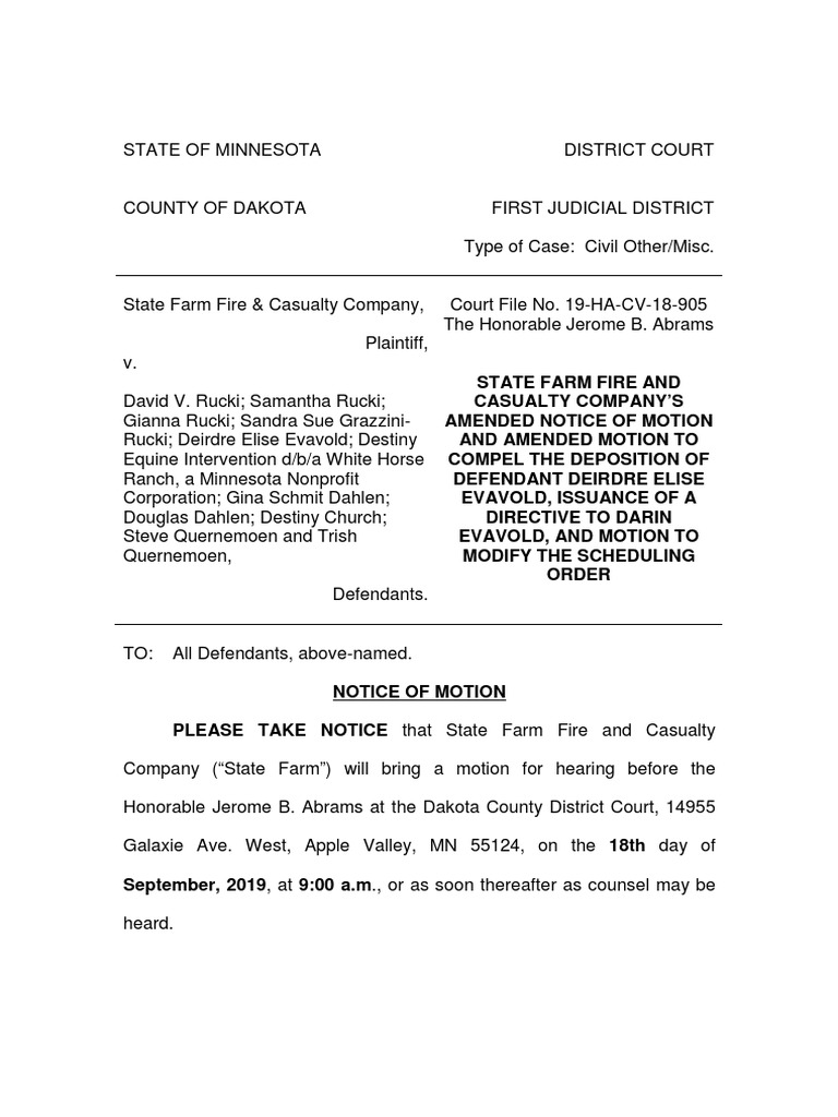 Amended Notice of Motion and Motion To Compel Mrs. Evavold's Deposition ...