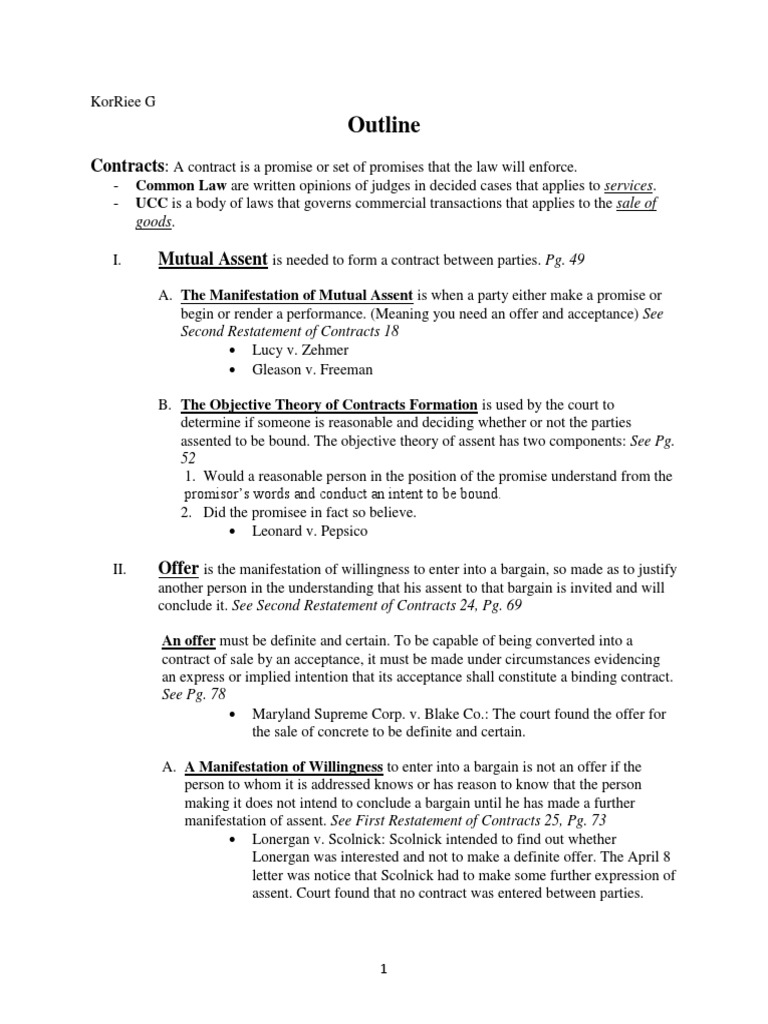 Contracts Outline | PDF | Offer And Acceptance | Estoppel