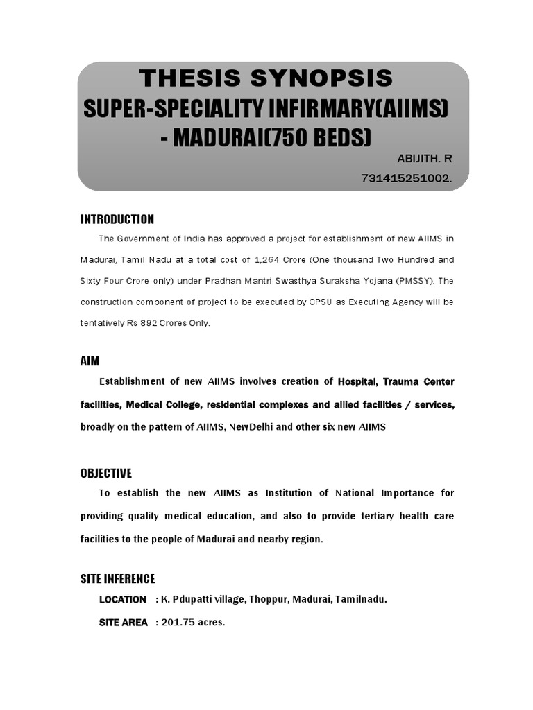 Thesis Synopsis Revised | PDF | Medical School | Hospital