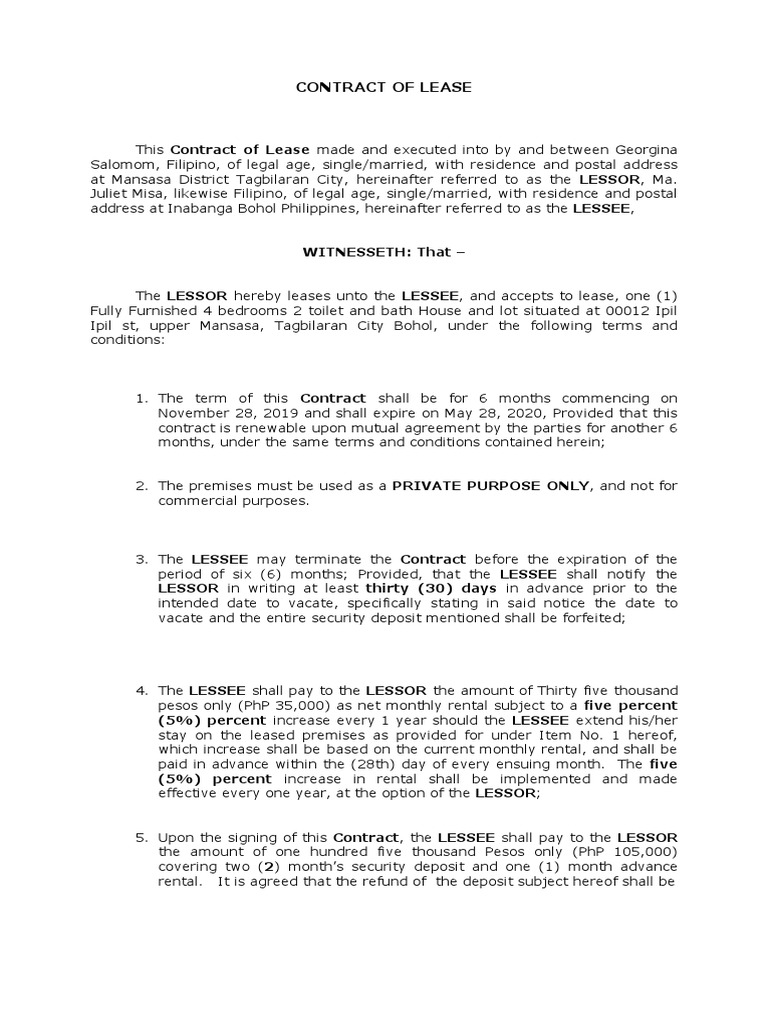 CONTRACT OF LEASE Mansasa House Contract | PDF | Lease | Contract Law
