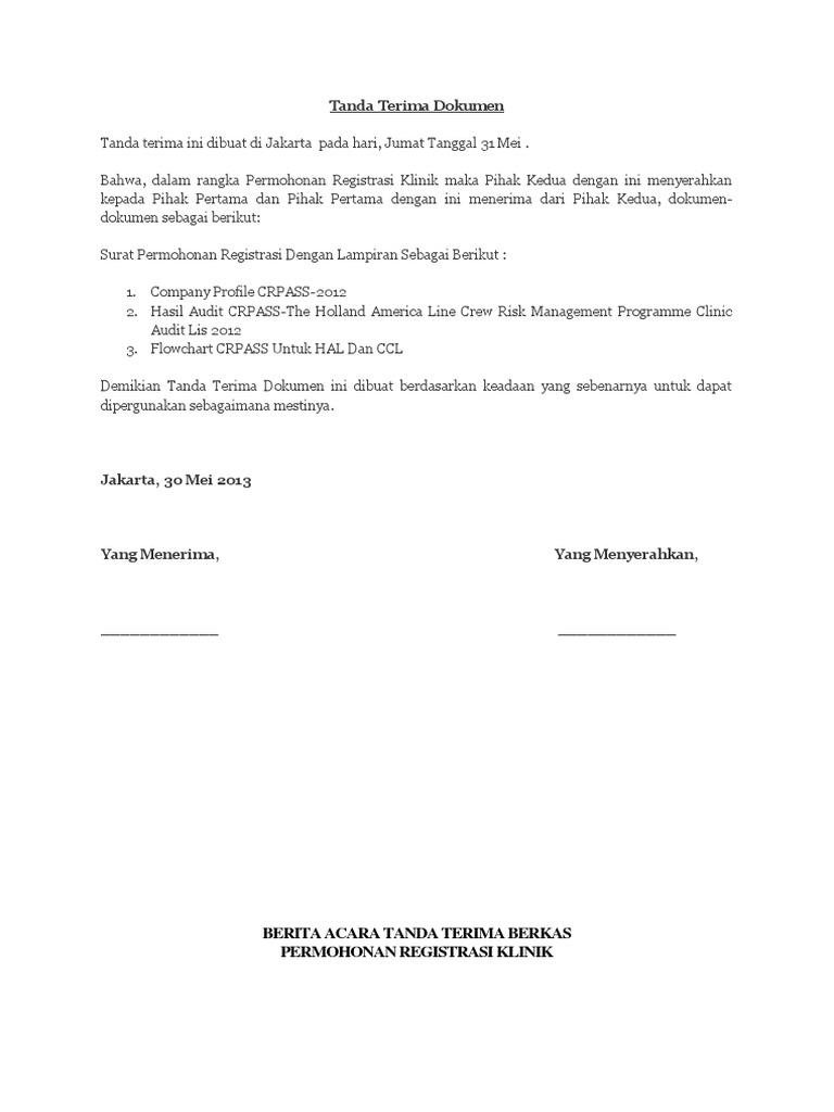 Contoh Surat Tanda Terima Dokumen | PDF