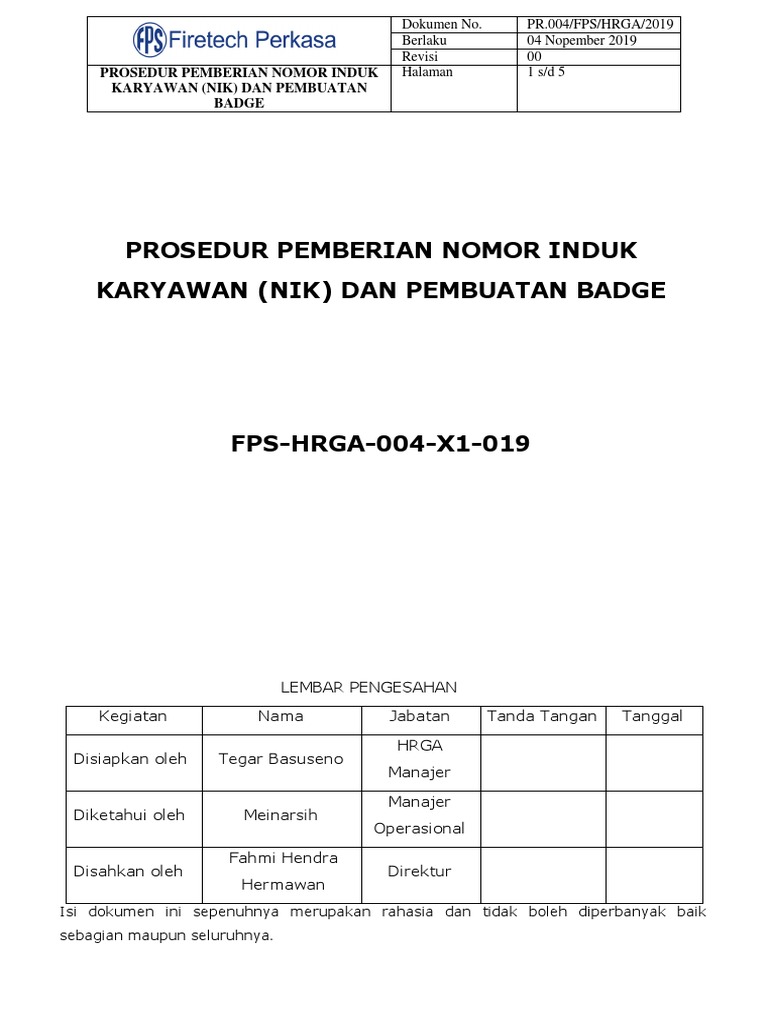 Prosedur Nik Karyawan | PDF