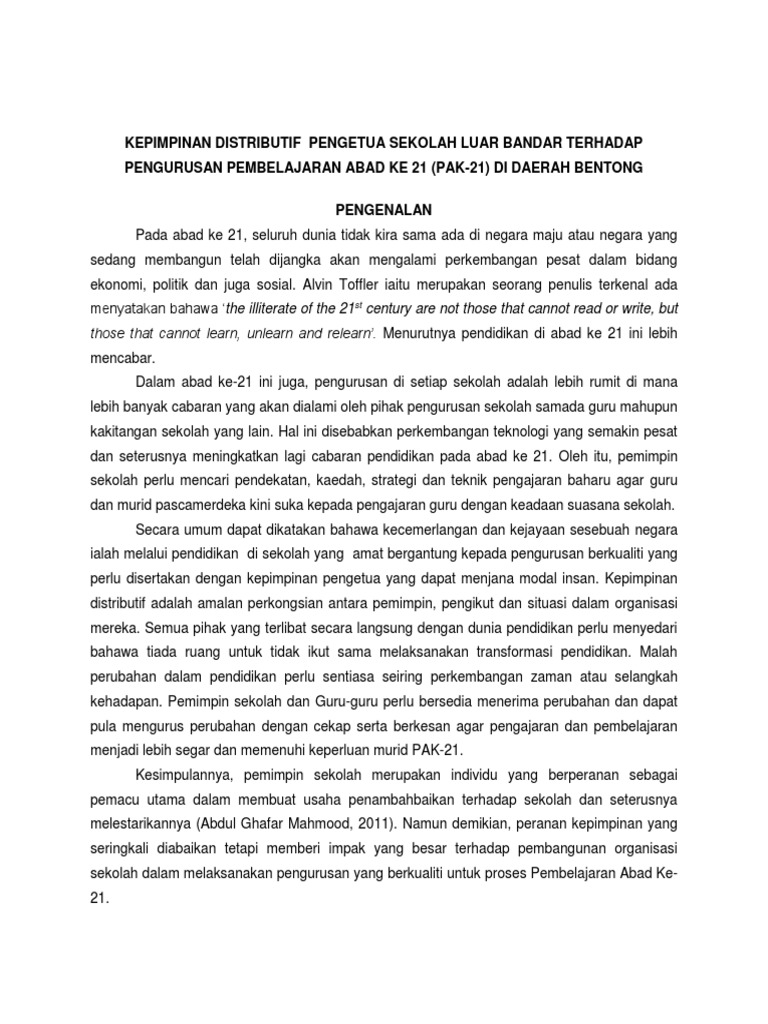 Kepimpinan Distributif Pengetua Sekolah Luar Bandar Terhadap Pengurusan ...