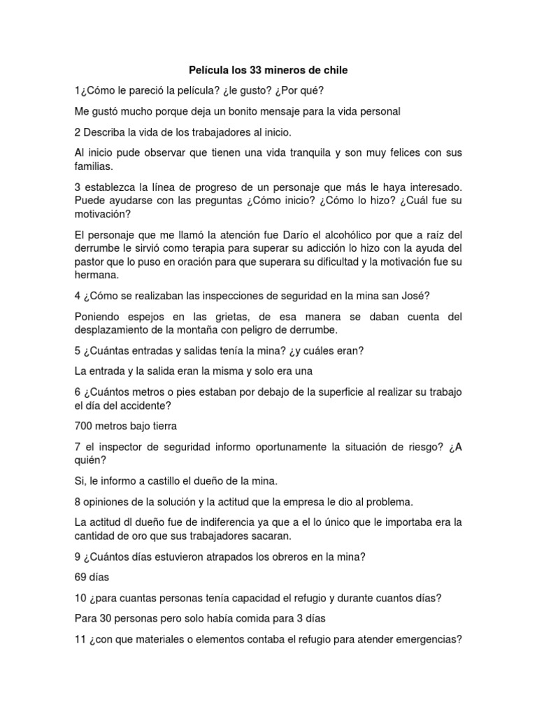 Película Los 33 Mineros de Chile | PDF | Bienestar | Medicina