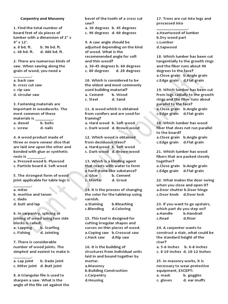 Carpentry and Masonry-1 PDF | PDF | Masonry | Wood