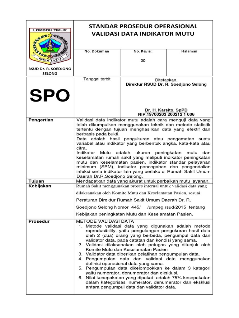 SPO Validasi DAN Publikasi Data Indikator Mutu | PDF