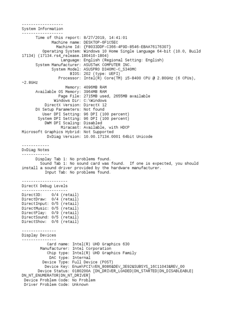 DX Diag | PDF | Device Driver | Codec