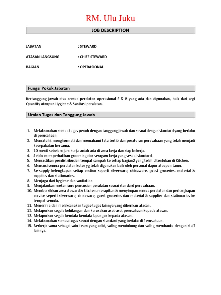 Job Description Steward | PDF