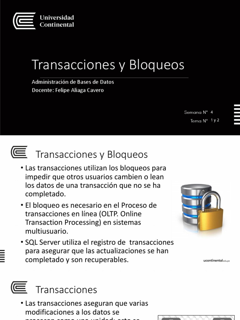 Semana 04 Transacciones Y Bloqueos Pdf Servidor Sql De Microsoft