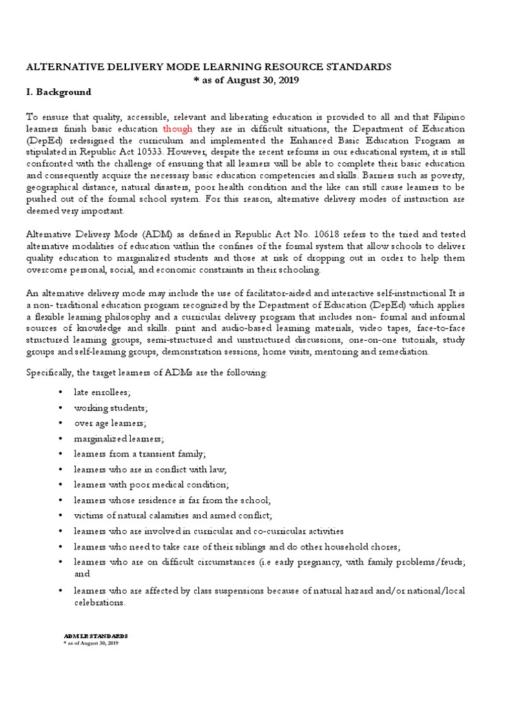 Alternative Delivery Mode Learning Resource Standards | Adobe Photoshop ...
