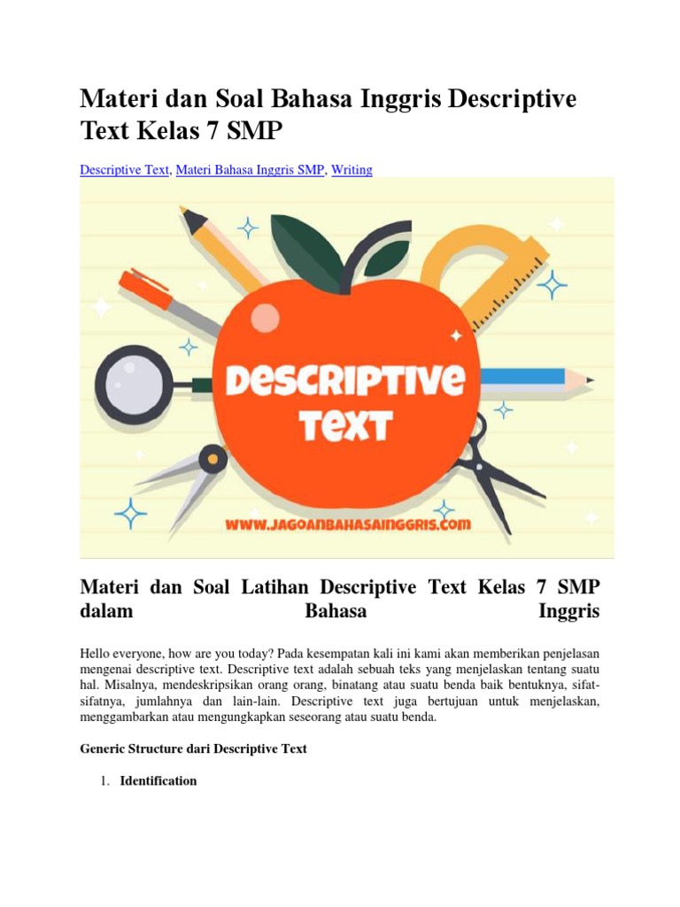 Materi Bahasa Inggris Descriptive Text Kelas 7 SMP | PDF