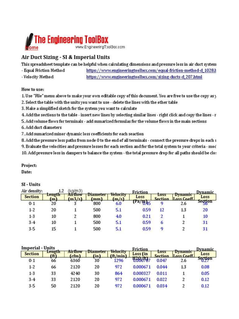 Air Duct Sizing - SI & Imperial Units | PDF | Duct (Flow) | Pressure