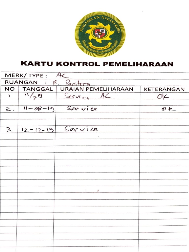 Kartu Jadwal Kontrol Pemeliharaan AC | PDF