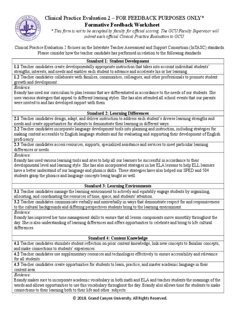 Clinical Practice Evaluation 2 Feedback Brandy 1 | PDF | Educational ...