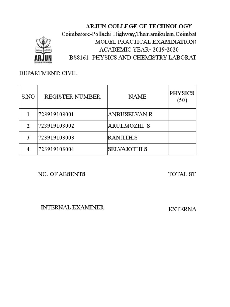 Practical Name List | PDF | Natural Sciences | Physical Sciences