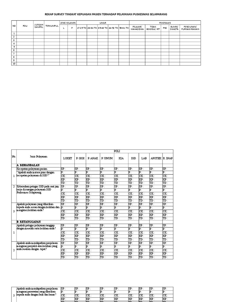 Rekap Survey Kepuasan Pasien | PDF