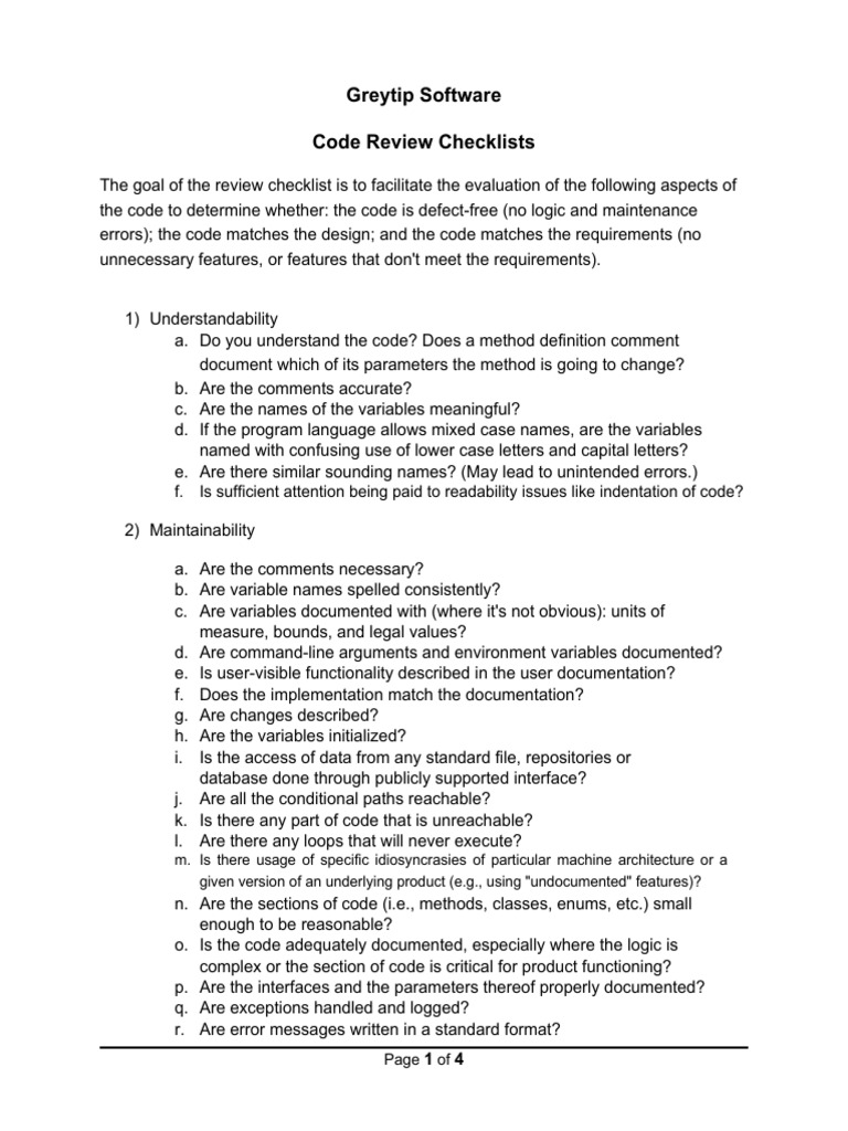 Code Review Checklist: Guidelines for Evaluating Code Quality, Maintainability, and Adherence to ...