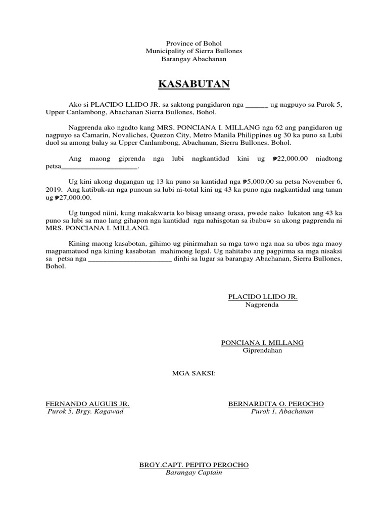 Kasabutan - Prenda Ug Lubi | PDF