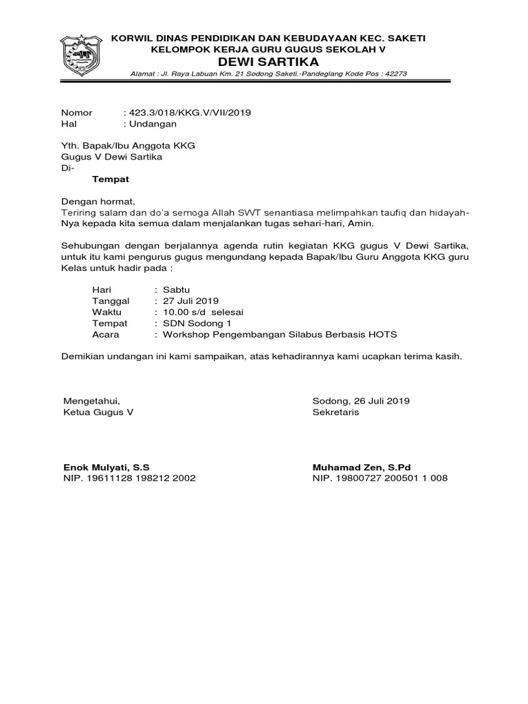 Surat Undangan Gugus | PDF