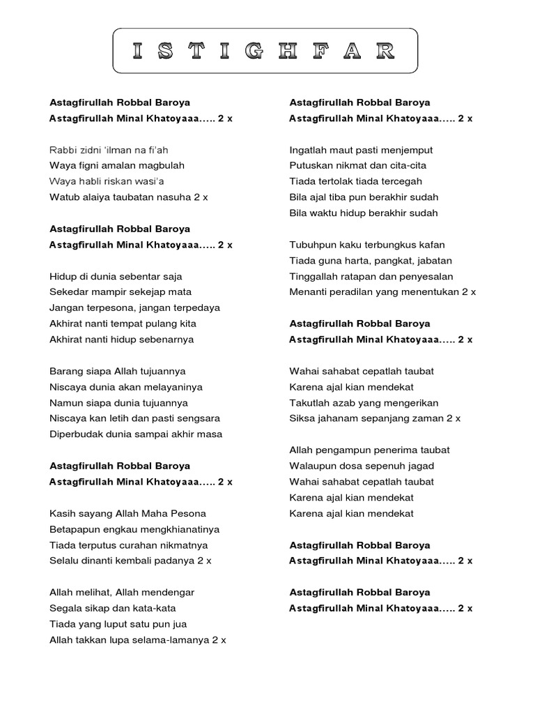 Lirik Lagu Istighfar | PDF