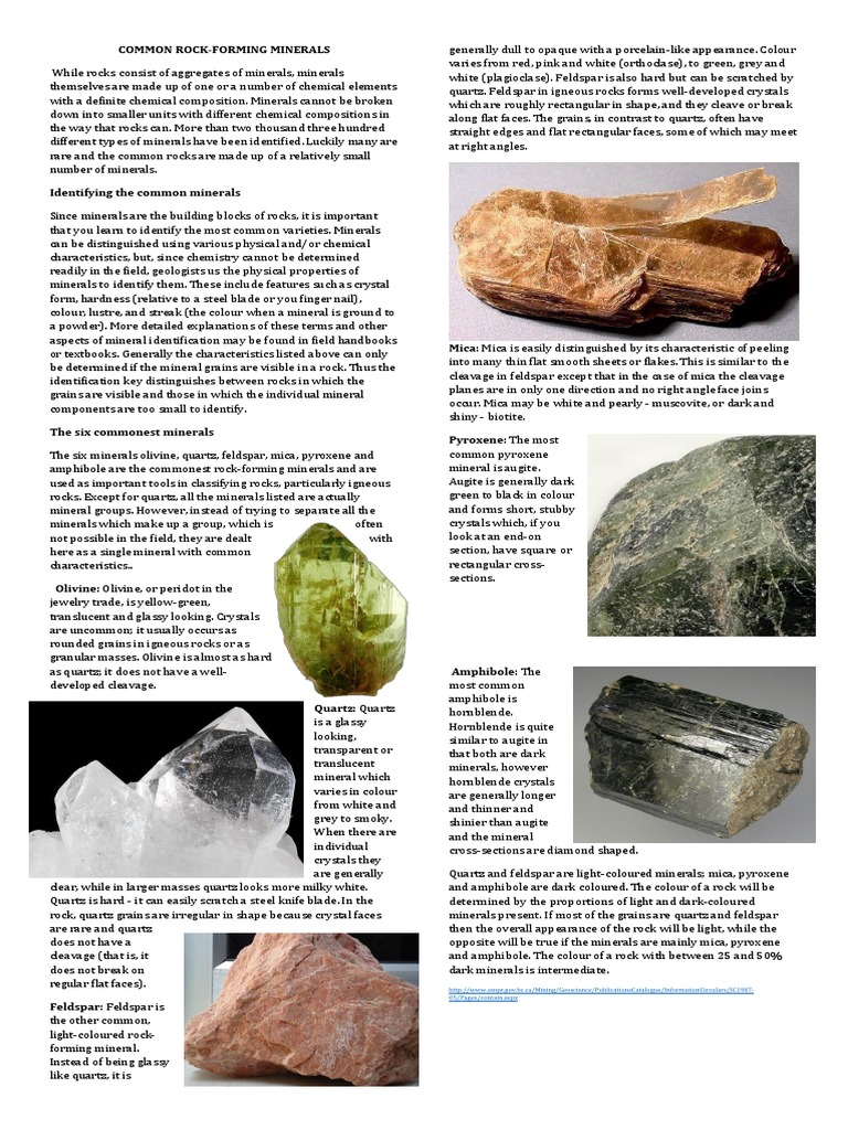 Common Rock Forming Minerals | PDF | Minerals | Chemical Elements
