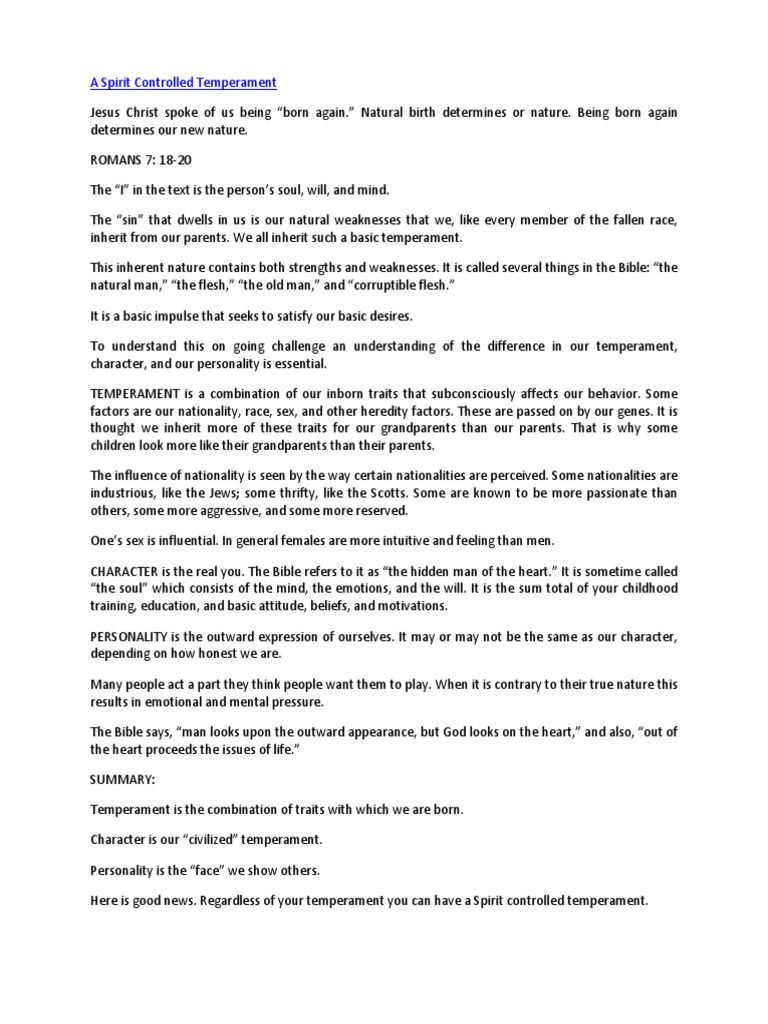 A Spirit Controlled Temperament | PDF | Temperament | Fruit Of The Holy ...