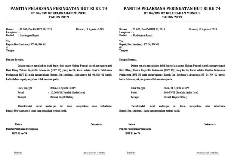 Surat Undangan Rapat 17an (Rangkap) | PDF