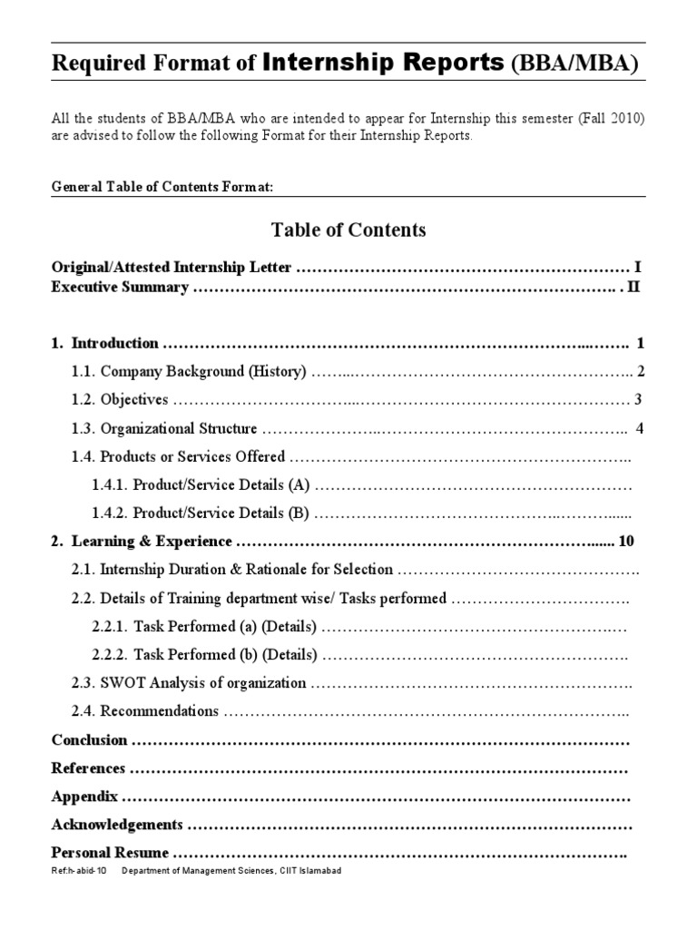 BBA/MBA Internship Report Guide | PDF | Times New Roman | Internship